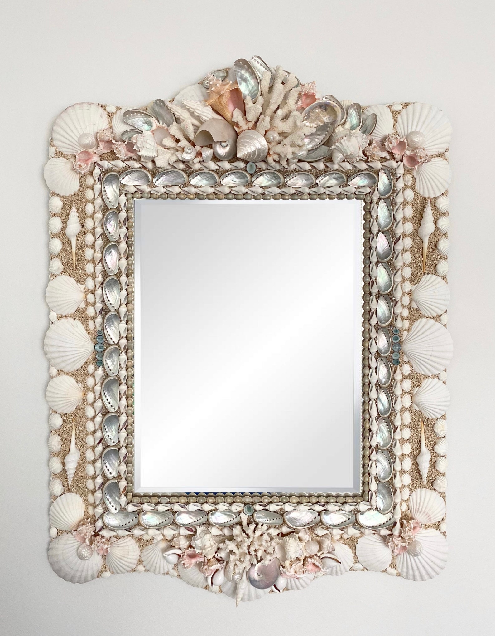 Seashell Mirror, Seashell Art, Hanging Shell Mirror, Shell Art, Coastal ...