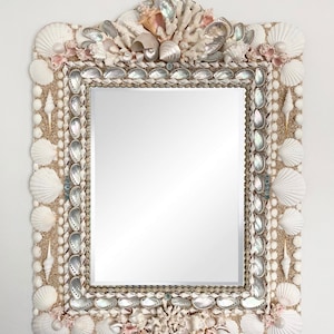 Seashell Mirror, Seashell Art, Hanging Shell Mirror, Shell Art, Coastal ...