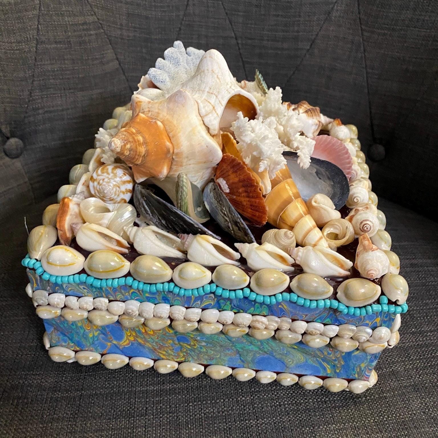 Custom Seashell Jewelry Box, Seashell Art, Decorative Box, Shell Art ...