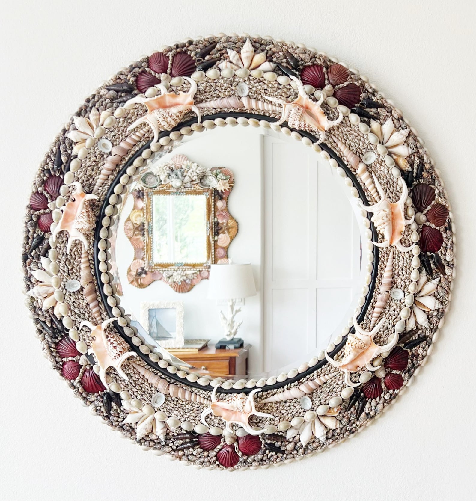 Seashell Mirror, Seashell Art, Hanging Shell Mirror, Shell Art, Coastal ...