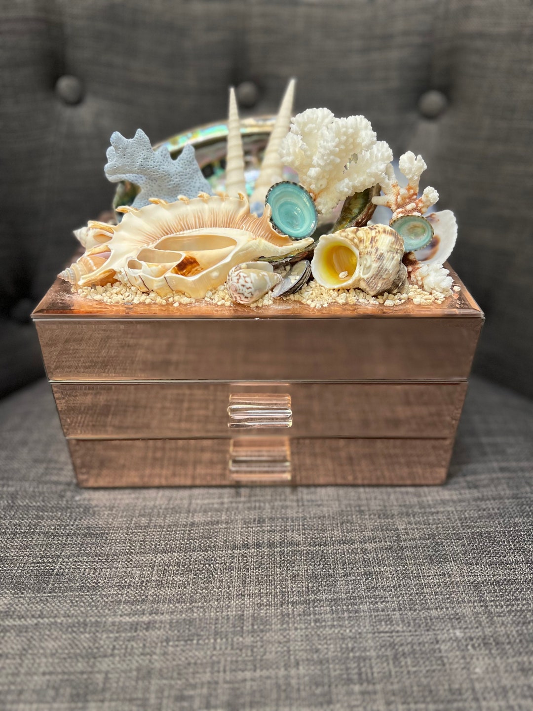 Custom Seashell Jewelry Box, Seashell Art, Decorative Box, Shell Art ...