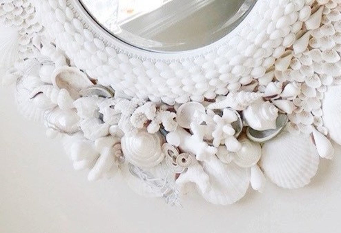 Seashell Mirror, Seashell Art, Hanging Shell Mirror, Shell Art, Coastal ...