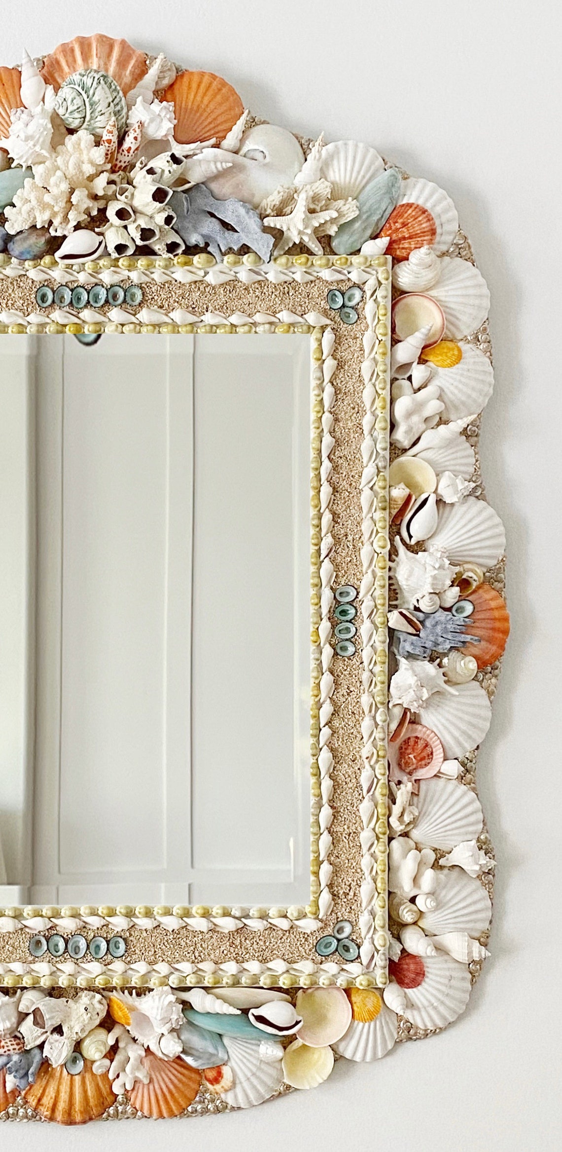 Seashell Mirror, Seashell Art, Hanging Shell Mirror, Shell Art, Coastal ...