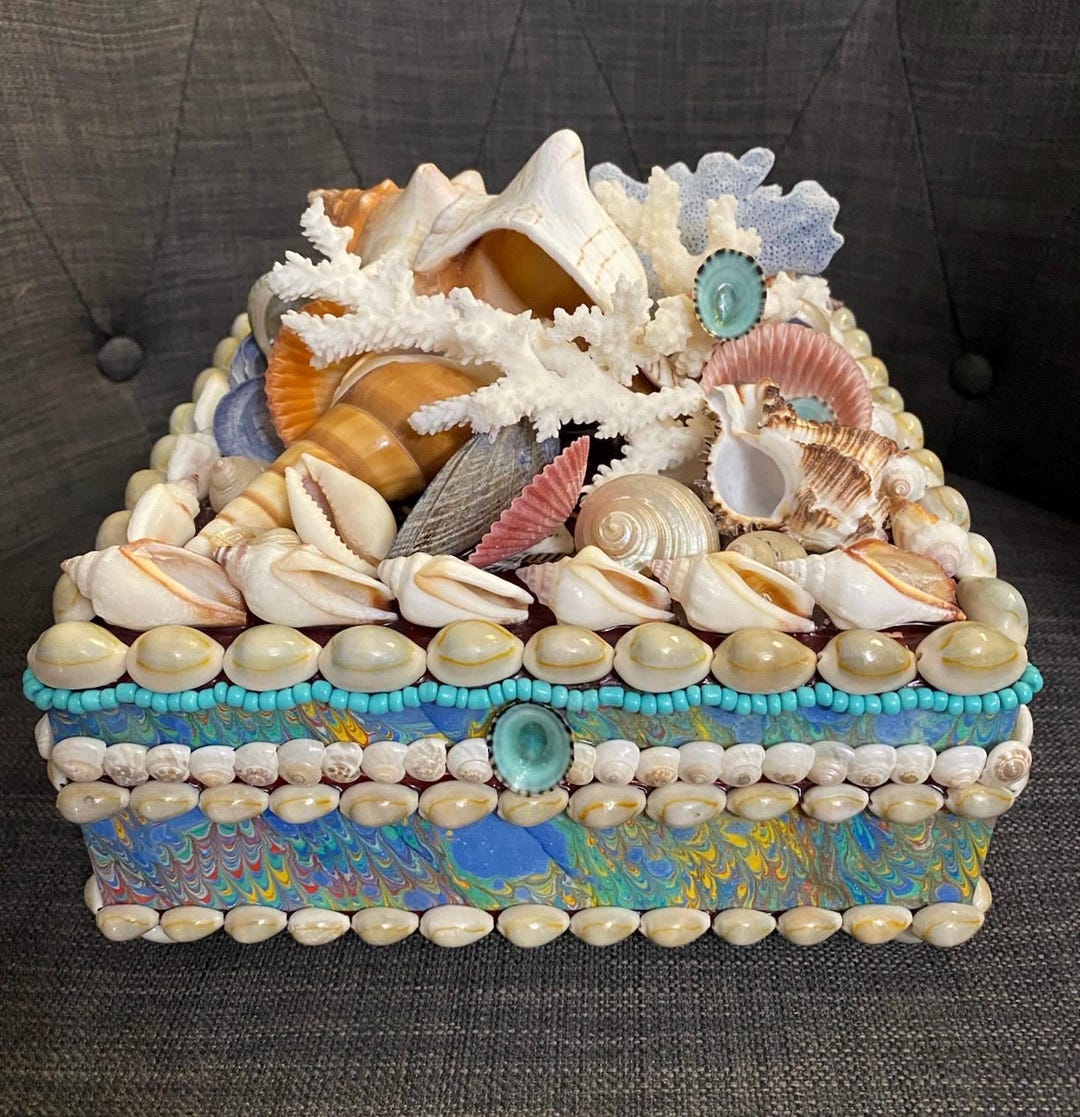 Custom Seashell Jewelry Box, Seashell Art, Decorative Box, Shell Art ...