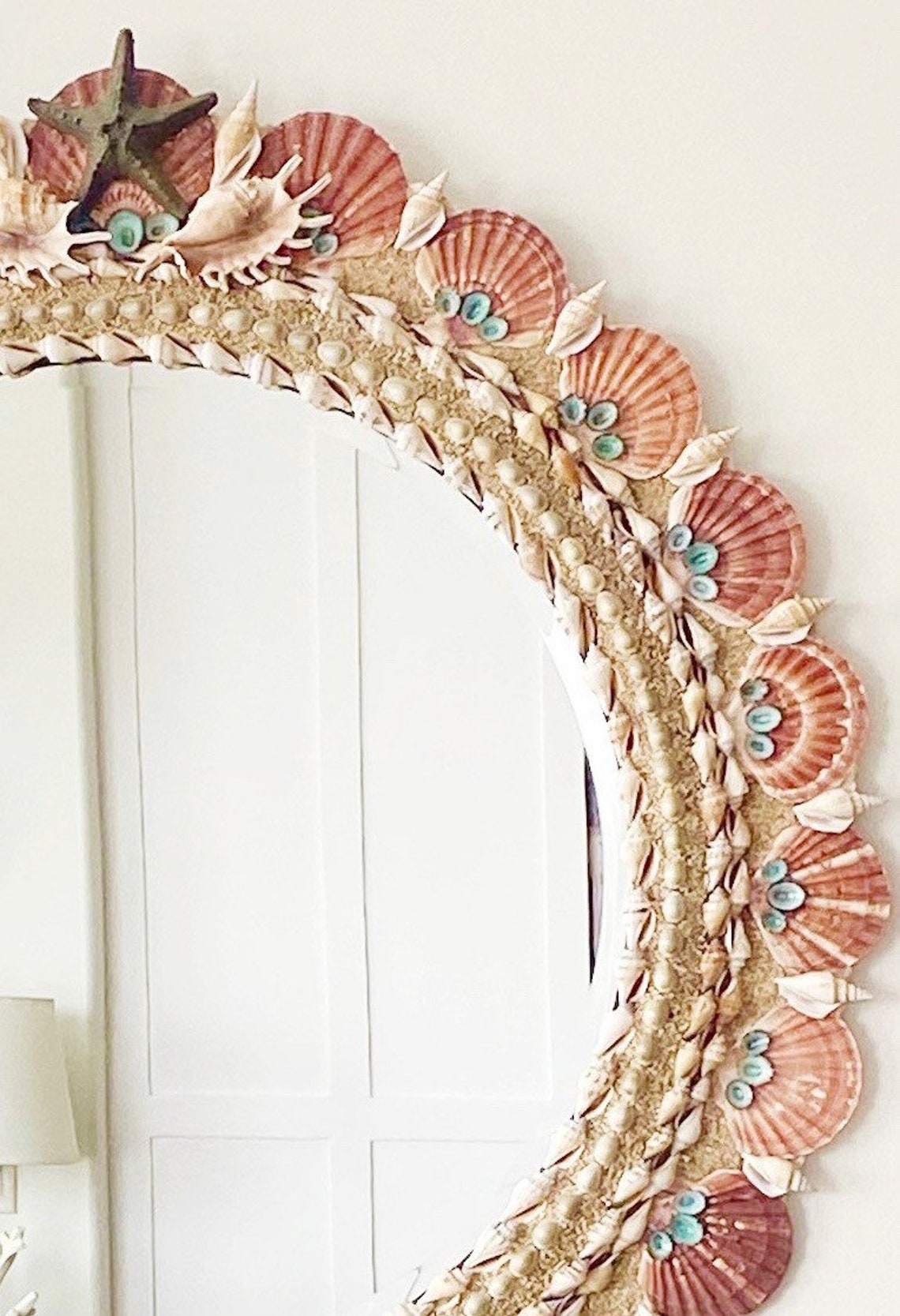Seashell Mirror, Seashell Art, Hanging Shell Mirror, Shell Art, Coastal ...