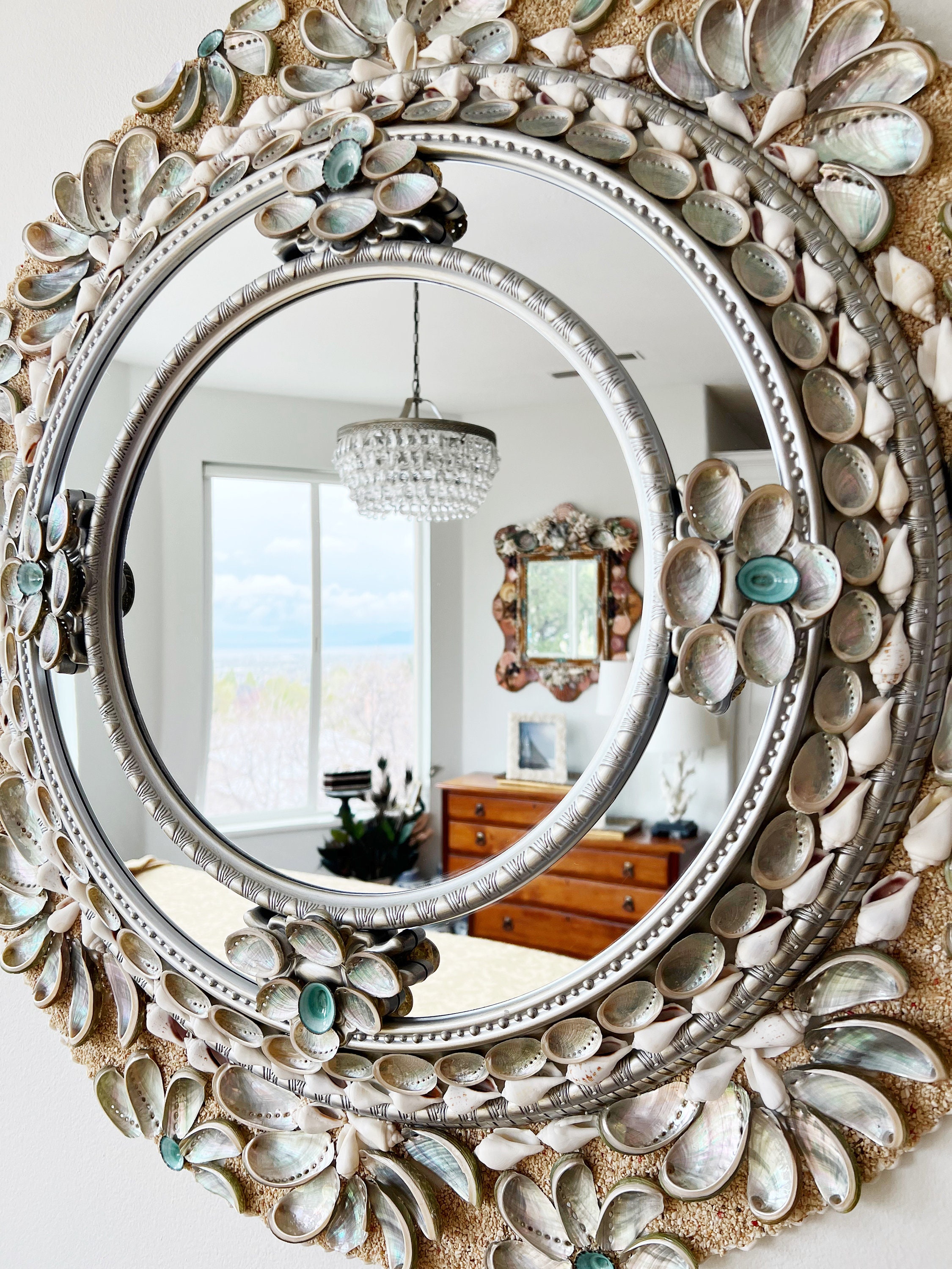 Seashell Mirror, Seashell Art, Hanging Shell Mirror, Shell Art, Coastal ...