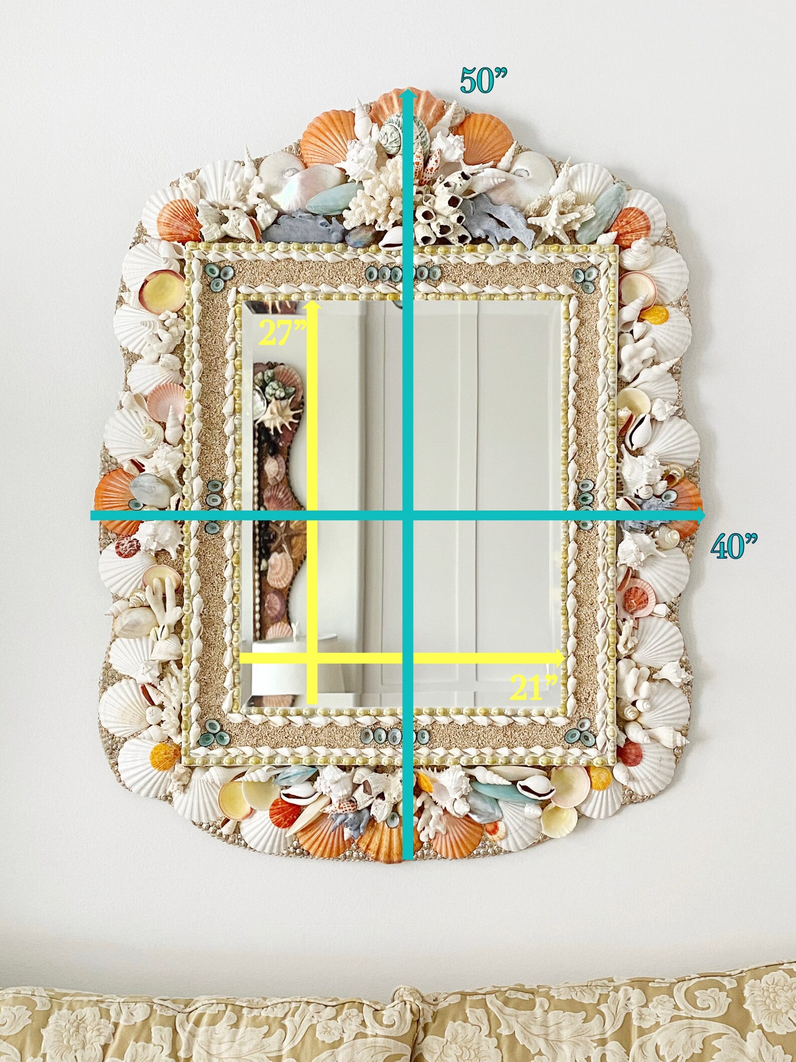 Seashell Mirror, Seashell Art, Hanging Shell Mirror, Shell Art, Coastal ...