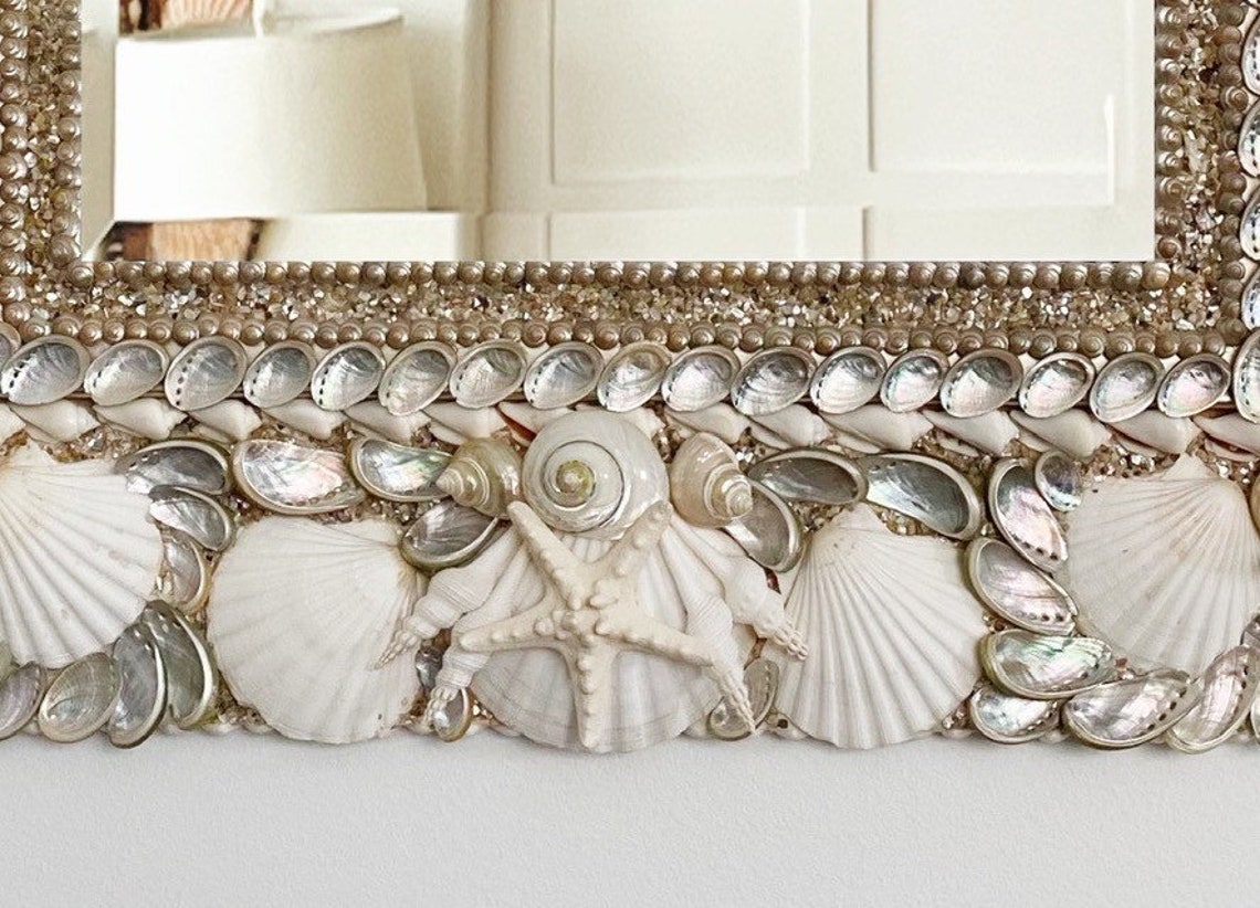 Seashell Mirror, Seashell Art, Hanging Shell Mirror, Shell Art, Coastal ...
