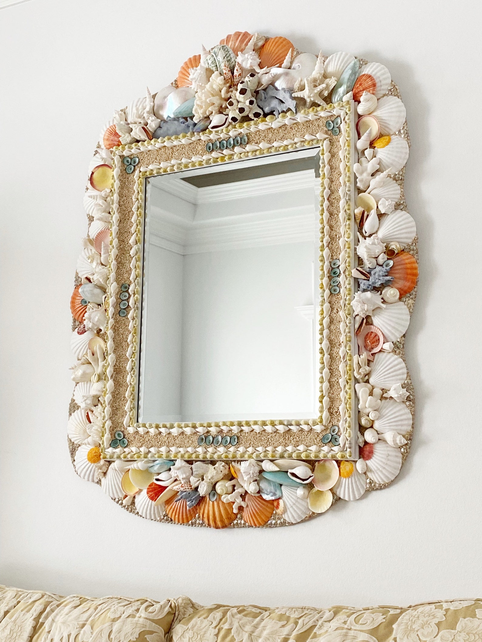 Seashell Mirror, Seashell Art, Hanging Shell Mirror, Shell Art, Coastal ...