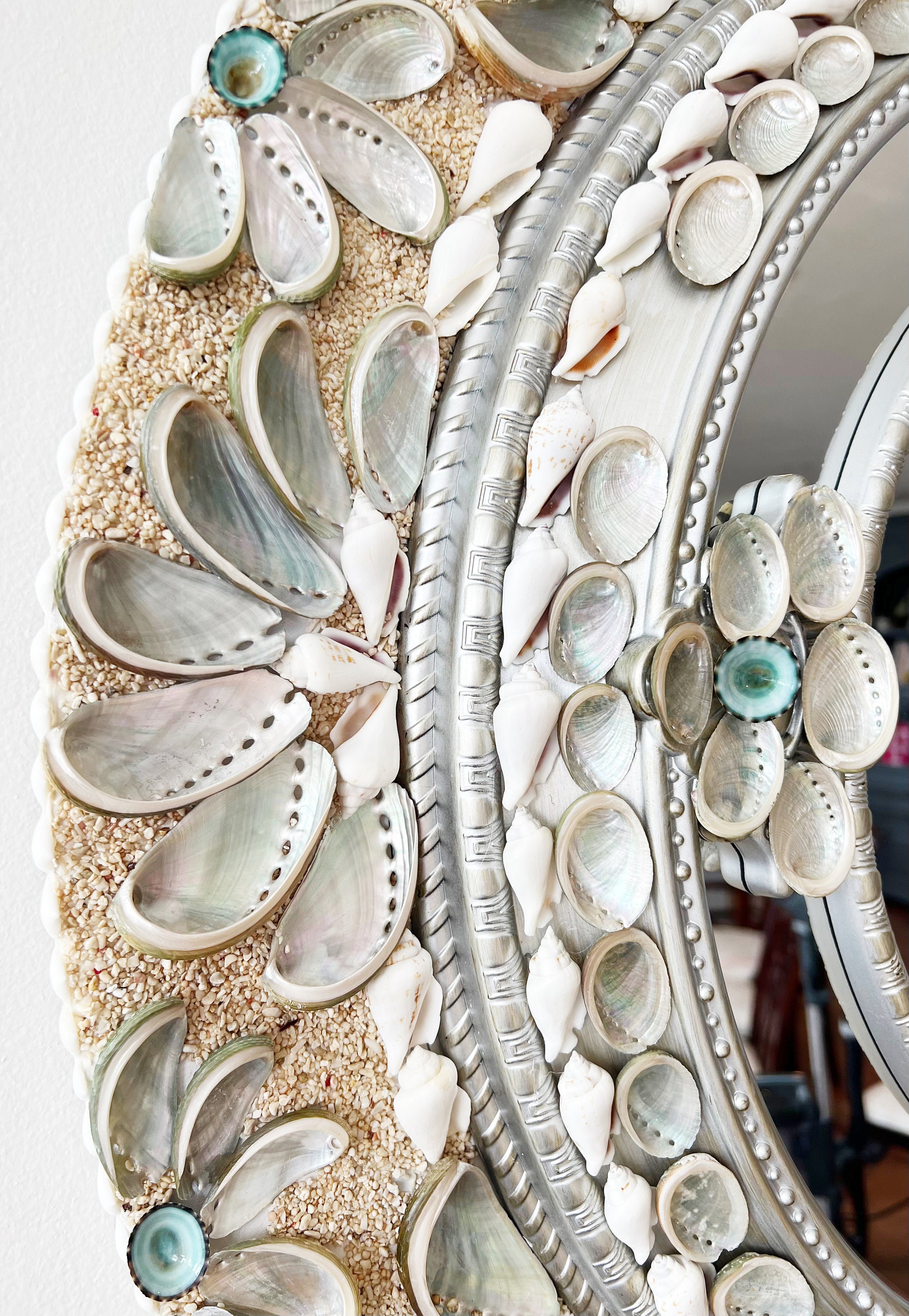 Seashell Mirror, Seashell Art, Hanging Shell Mirror, Shell Art, Coastal ...