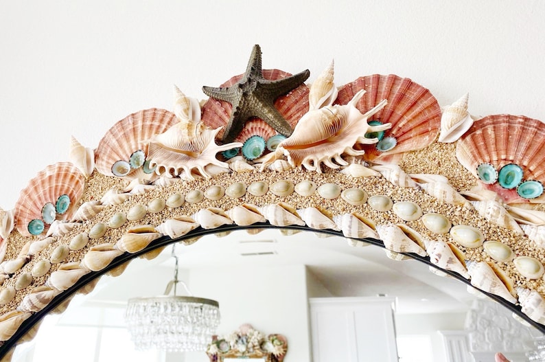 Seashell Mirror, Seashell Art, Hanging Shell Mirror, Shell Art, Coastal ...