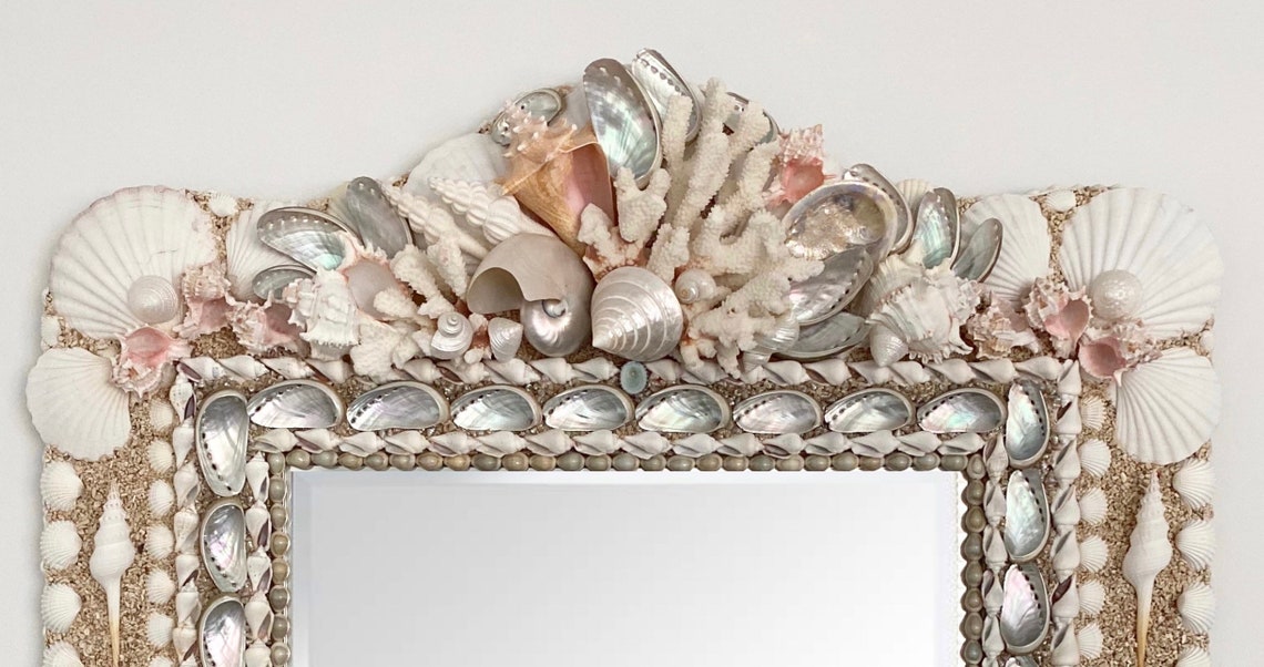 Seashell Mirror, Seashell Art, Hanging Shell Mirror, Shell Art, Coastal ...