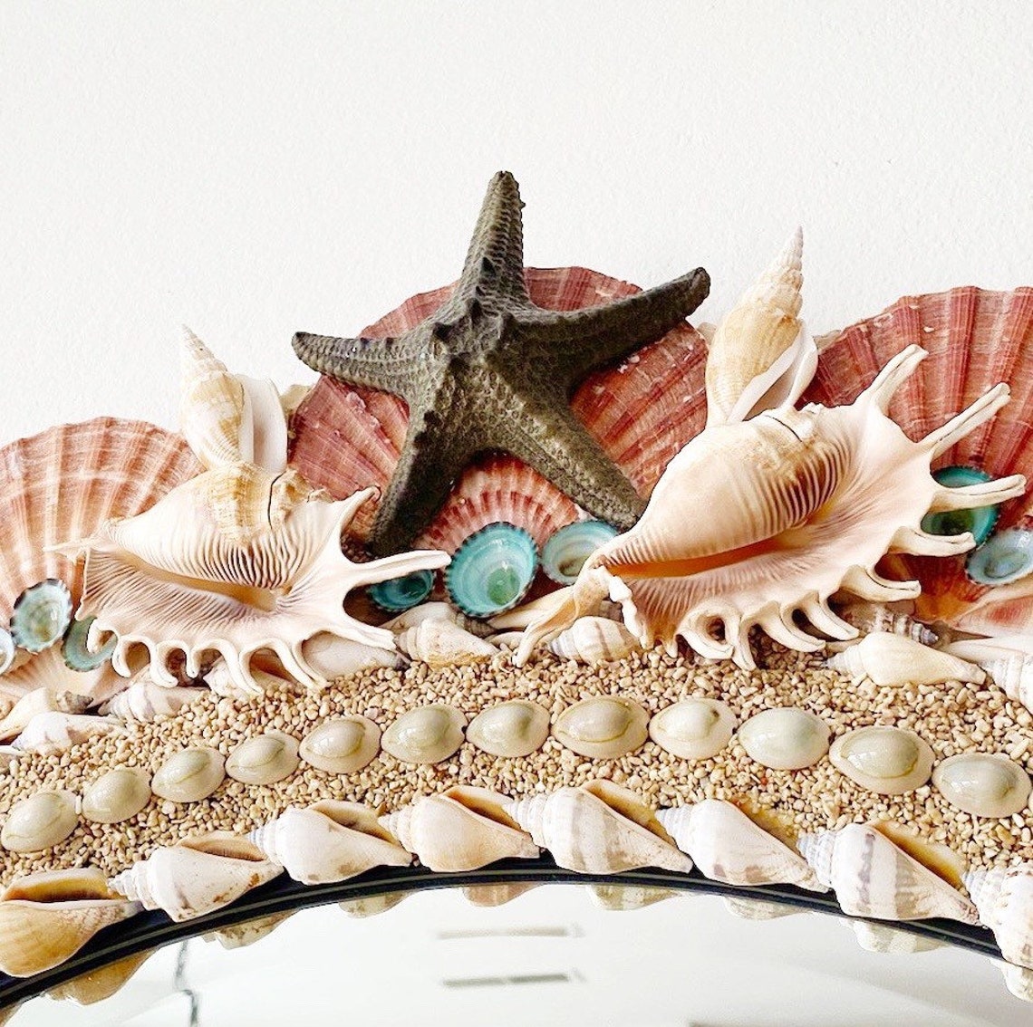 Seashell Mirror, Seashell Art, Hanging Shell Mirror, Shell Art, Coastal ...