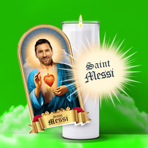 Saint Lionel Messi Prayer Candle Sticker, Patron Saint Parody ...