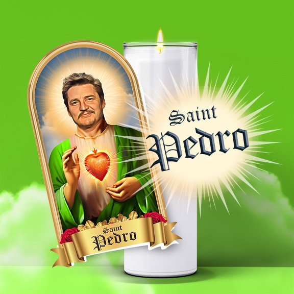 Saint Pedro Pascal Prayer Candle Sticker, Parody, Devotional, Novelty ...