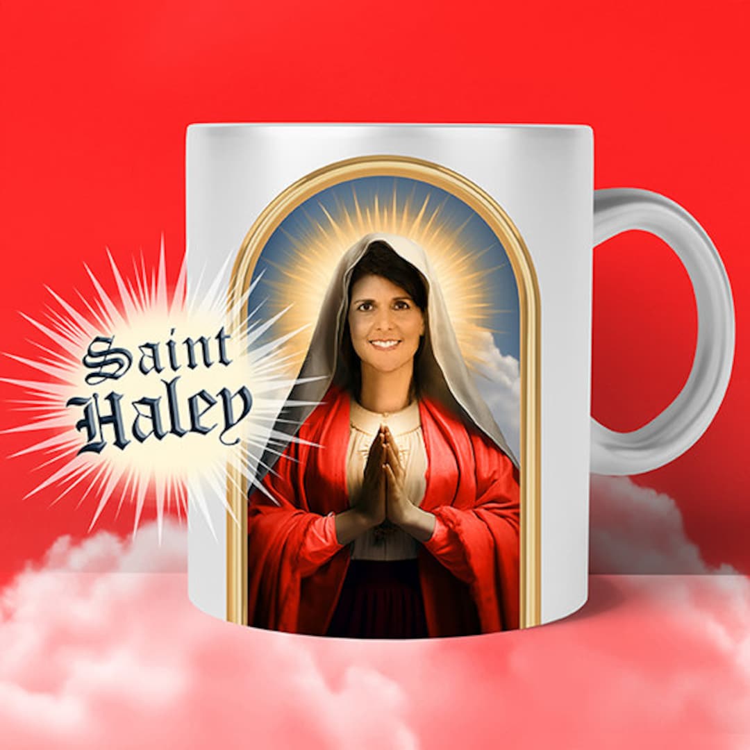 Saint Nikki Haley Prayer Candle Mug, Political Parody, Devotional ...