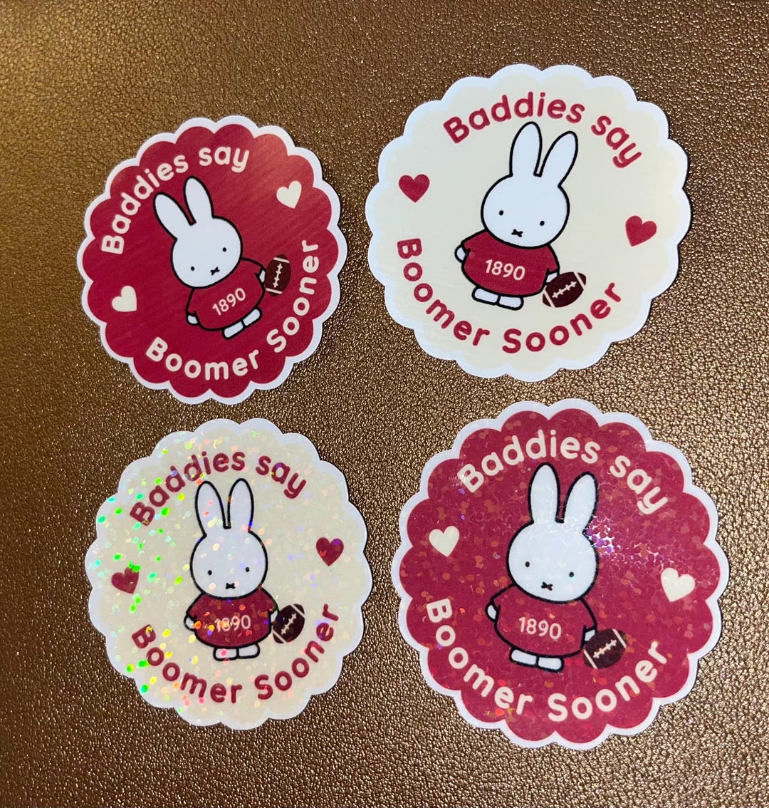 Boomer Sooner Sticker Decal for Oklahoma Fans Cute Miffy Bunny Inspired ...