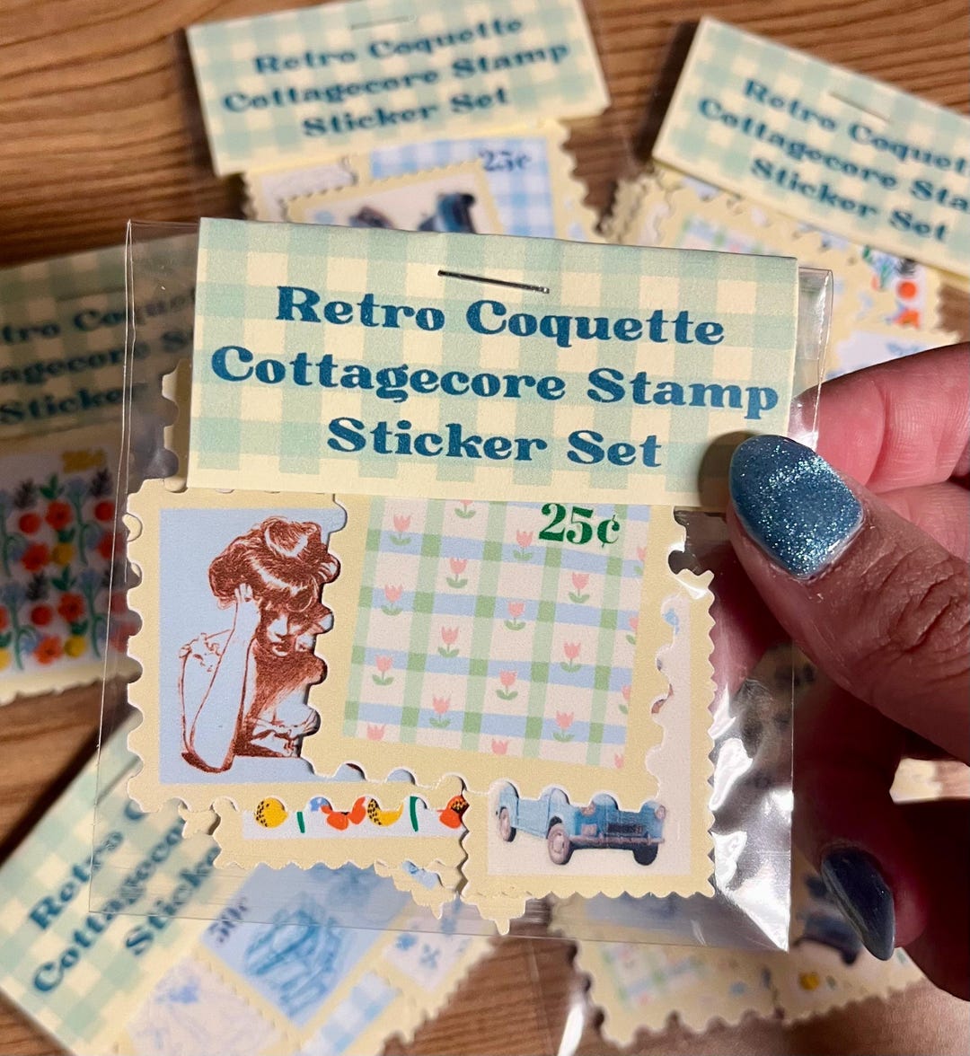 Retro Stamp Stickers, Cottagecore, Set of 10 Stickers, Pastel, Coquette ...
