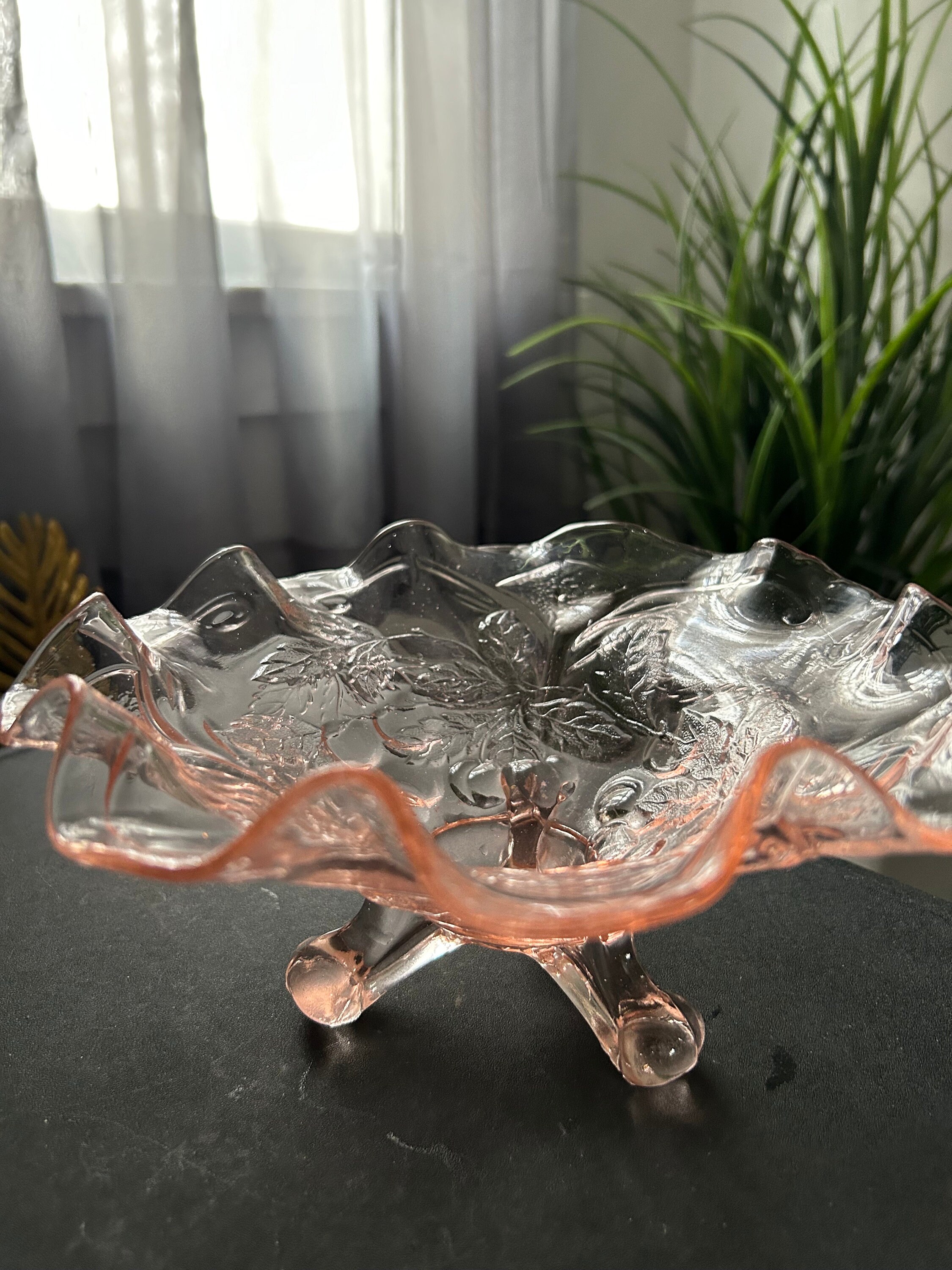 Pink Depression Glass Fluted Cherry Tree Pattern Fruit Bowl - Etsy
