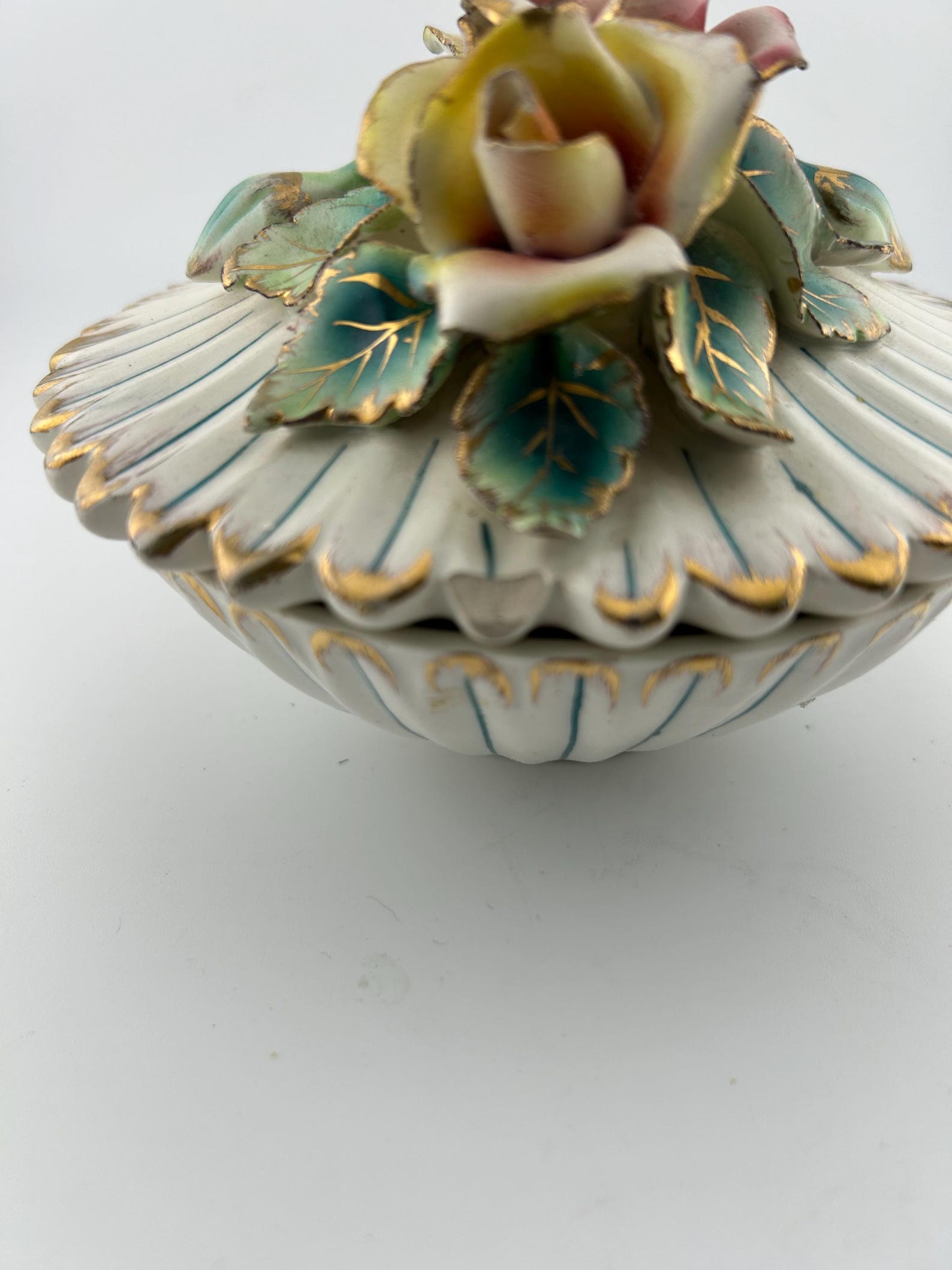 Vintage Capodimonte Hand Painted Rose Lidded Ceramic Center Piece Dish ...