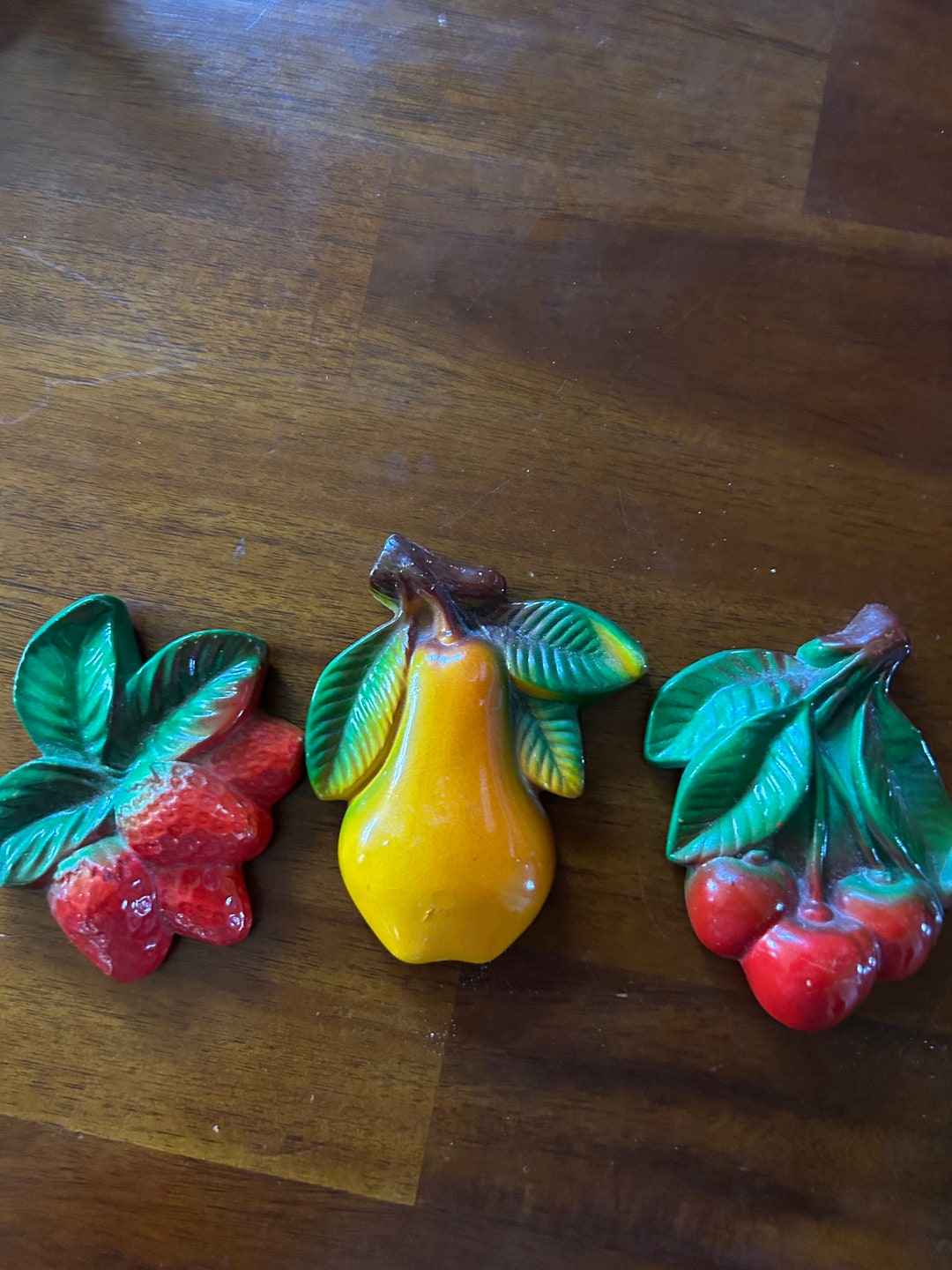 Vintage Fruit Chalkware. 1950s Set of Three Pear Cherries Strawberries ...