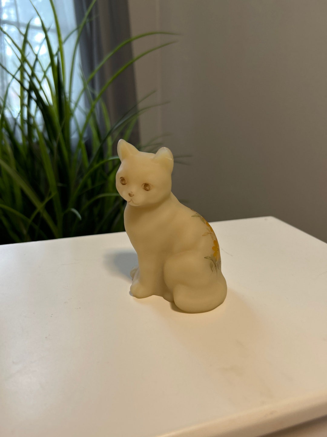 Fenton 1970s Satin Custard Glass Kitty Hand Painted Signed by Artist - Etsy