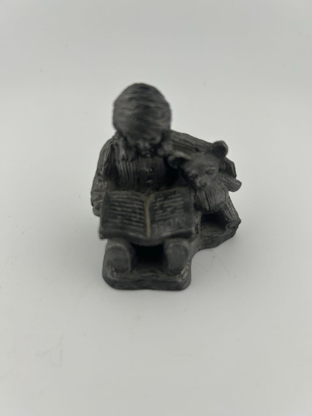 Vintage Michael Ricker Pewter Figure Little Girl Reading to Her Bear - Etsy