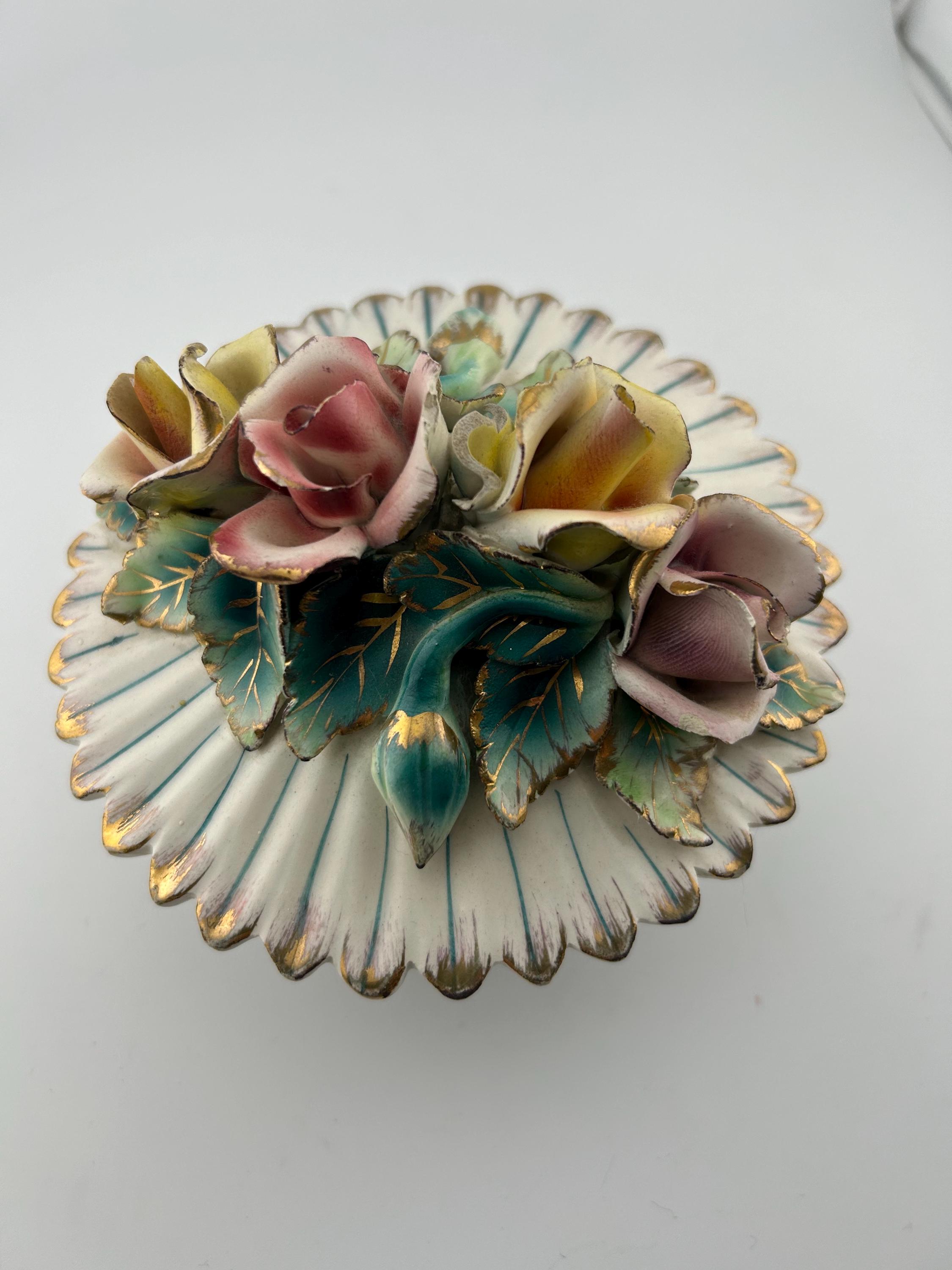 Vintage Capodimonte Hand Painted Rose Lidded Ceramic Center Piece Dish ...