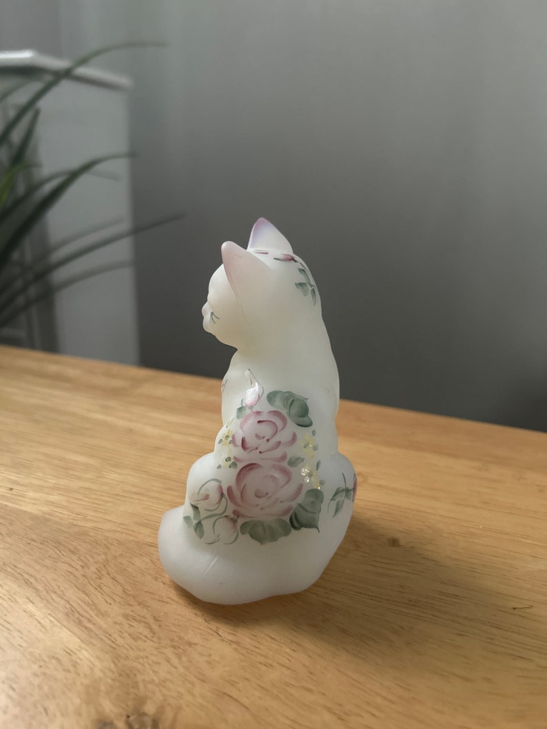 Fenton White Satin Hand Painted Kitty Vintage Item - Etsy