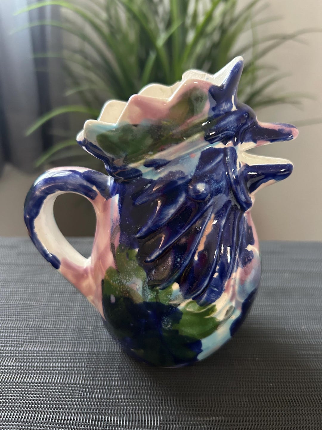 Vintage Island Pottery Small Bird Pitcher. Majolic Looking Multi Blue ...