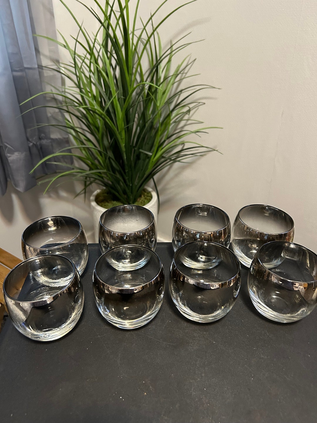 Vintage Vitreon Queens Lusterware Cocktail Bar Glasses. Silver Fade Set ...