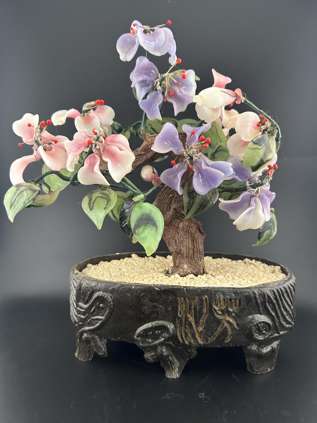 Vintage Chinese Glass Pink and Purple Flowered With Red Blooms, and ...