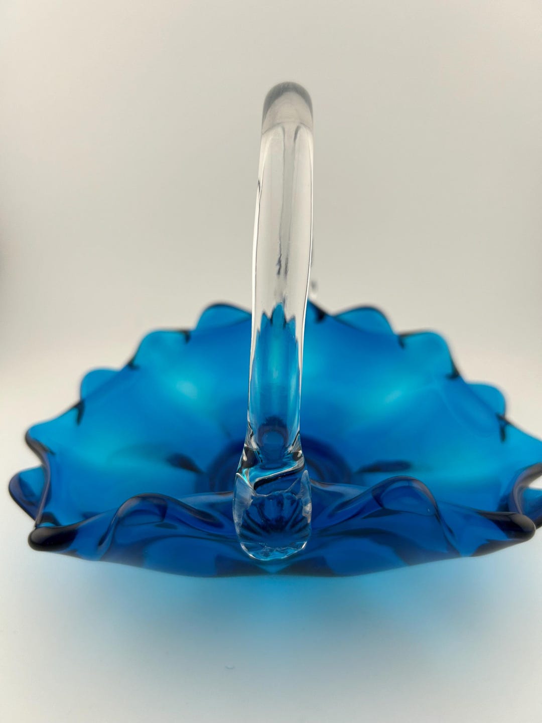 Vintage 1960’s Viking Glass Blue Crimped Basket With Clear Handle. - Etsy