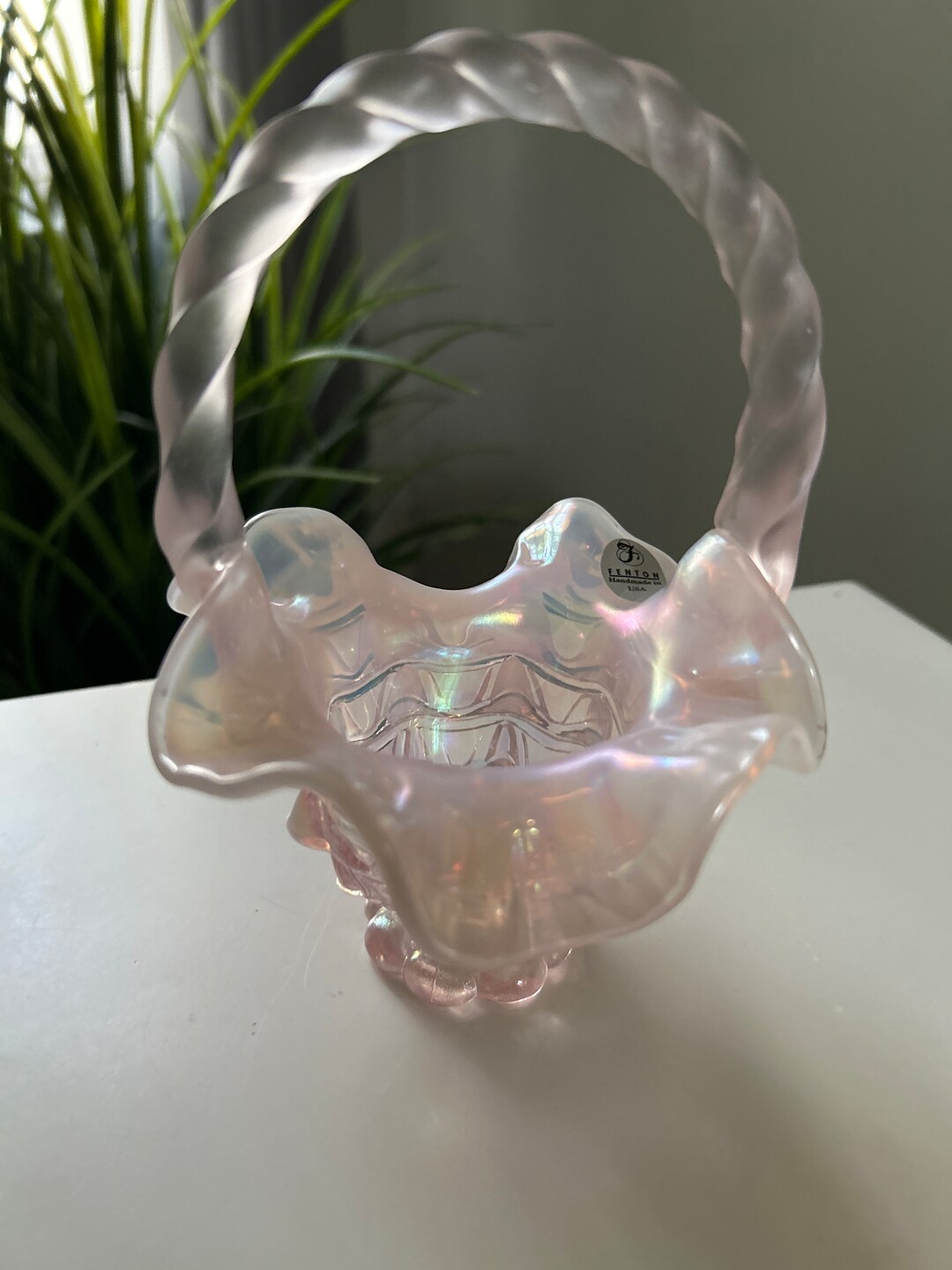 Fenton Glass Pink Opalescent Lamb Tongue Basket With Twisted Handle - Etsy