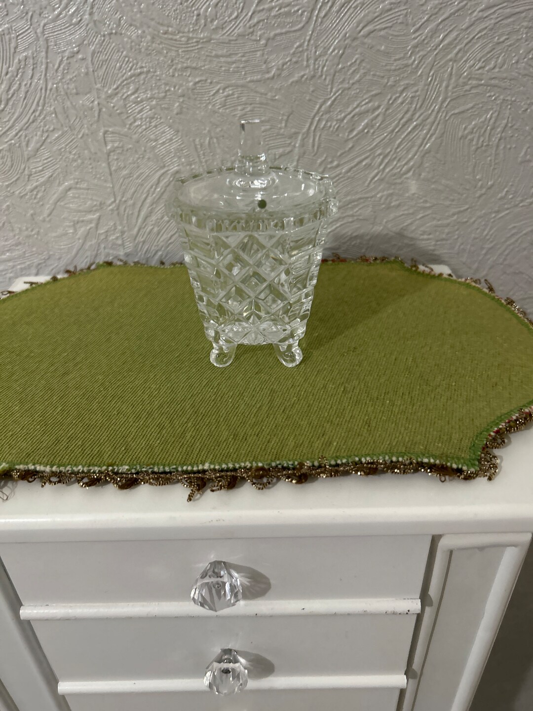 Lead Crystal Cut Glass Mustard/jam Jar. Etched Frosted Floral Design on ...