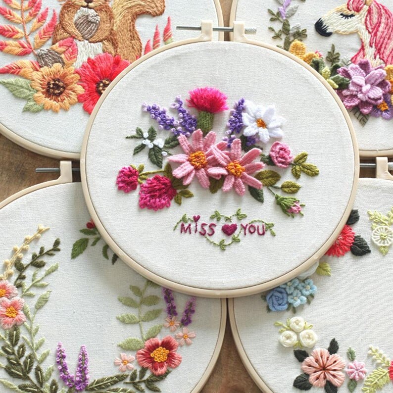 Embroidery Kit Beginner Full Kit with Hoop Unicorn Squirrel | Etsy