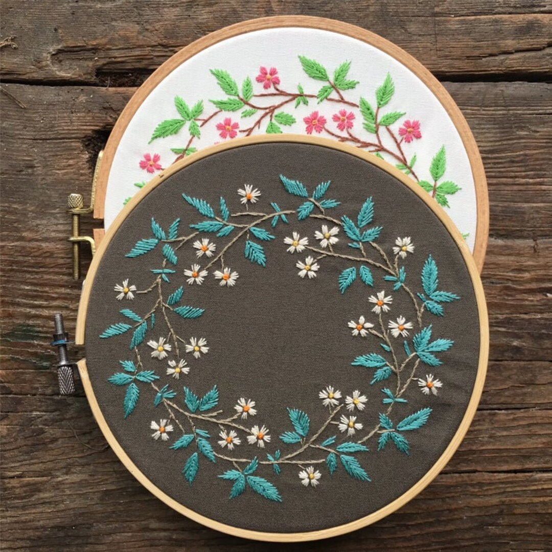 Floral Embroidery Kit Beginner, Full Kit With Hoop, Cloth, Color Floss ...