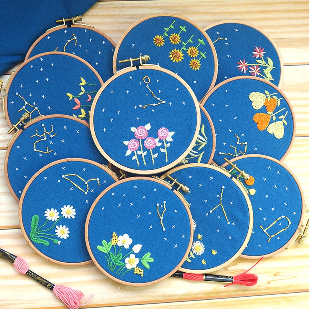 12 Horoscopes Zodiac Embroidery Kit for Beginner, Modern Embroidery Kit ...