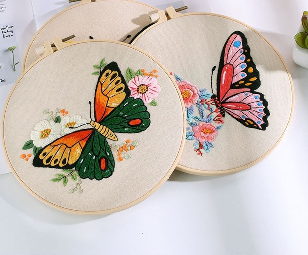 Butterfly Embroidery Kit for Beginner Floral Modern Plant Hand ...