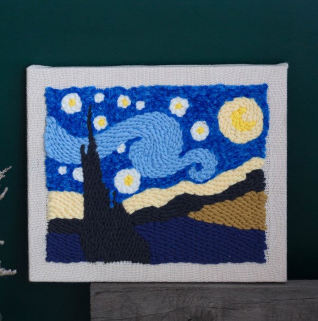 Beginner Punch Needle Kit, Starry Night, Yarn Included, Punch Needle ...