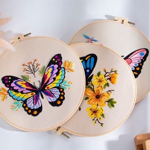 Butterfly Embroidery Kit for Beginner Floral Modern Plant Hand ...