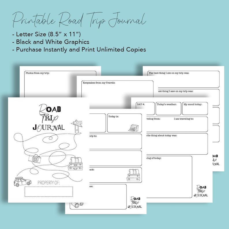 Printable Kids Road Trip Journal, Travel Diary, Vacation Activity for ...