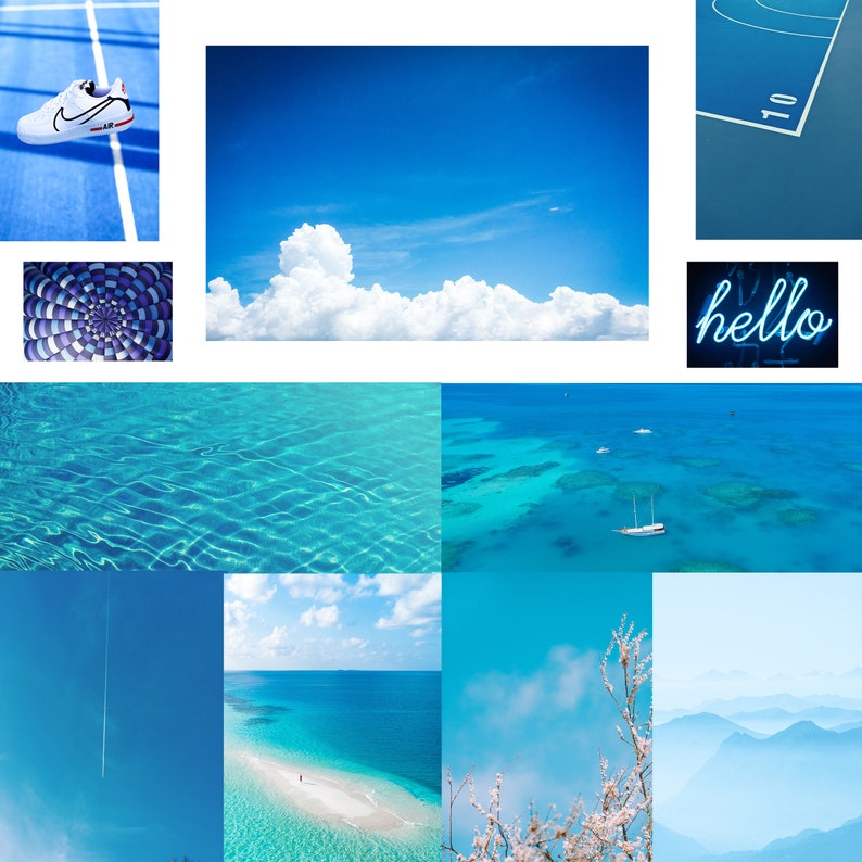 Instant 60 Piece Blue Aesthetic Dream VSCO Wall Decor Collage Kit ...