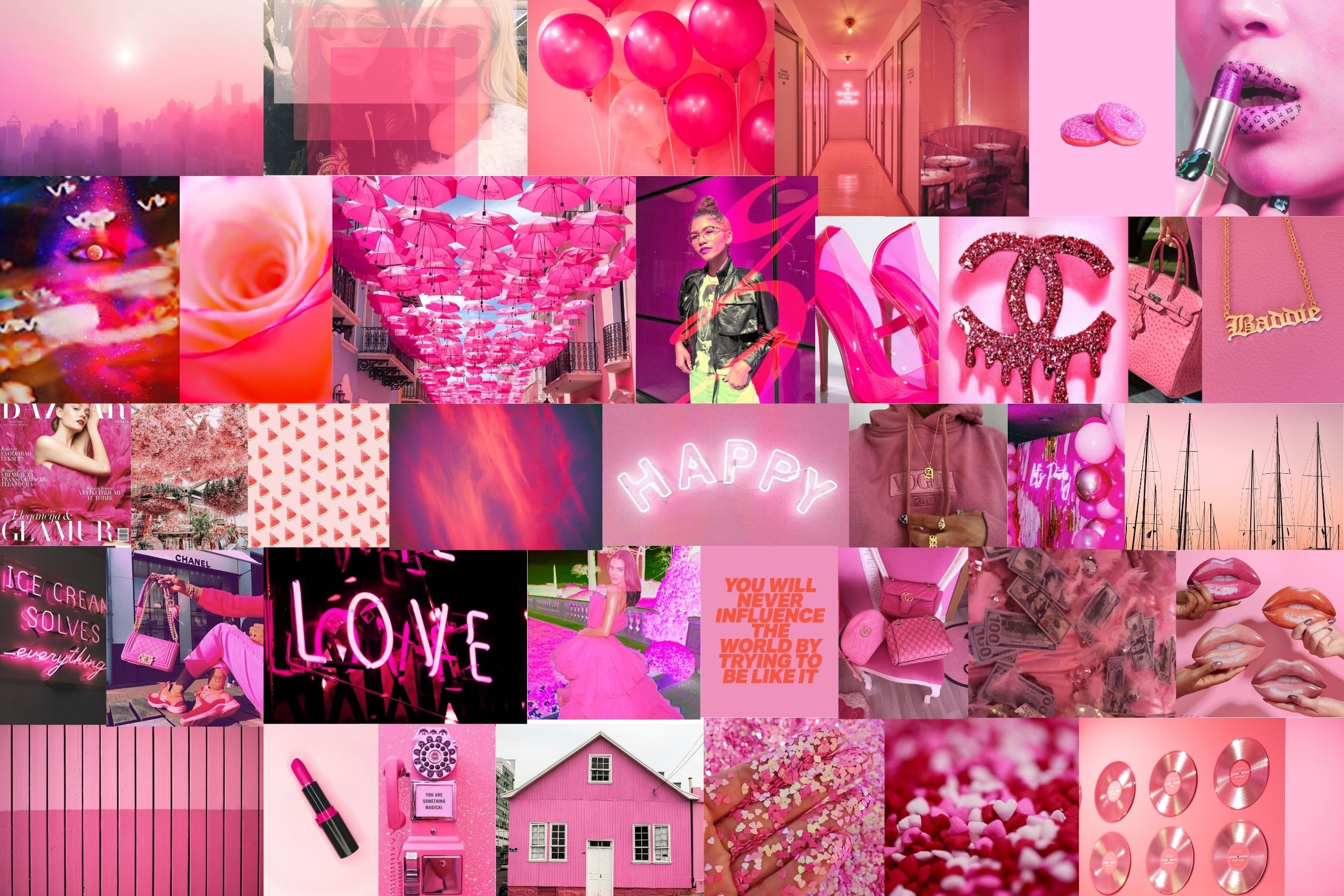 Wall Collage Kit 90 Hot Deep Pink Aesthetic VSCO Wall Decor - Etsy ...