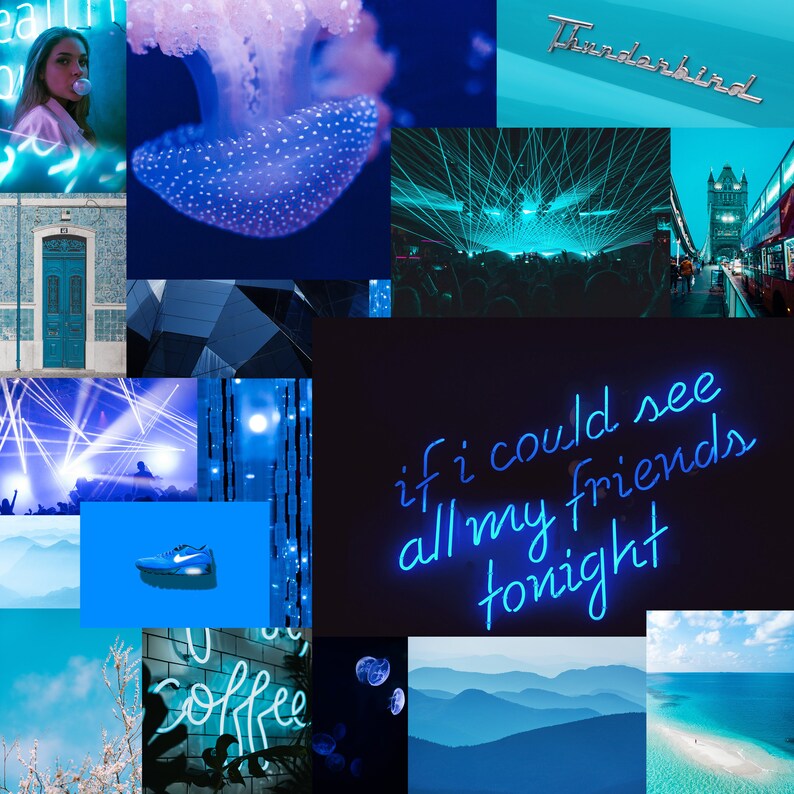 Instant 60 Piece Blue Aesthetic Dream VSCO Wall Decor Collage Kit ...