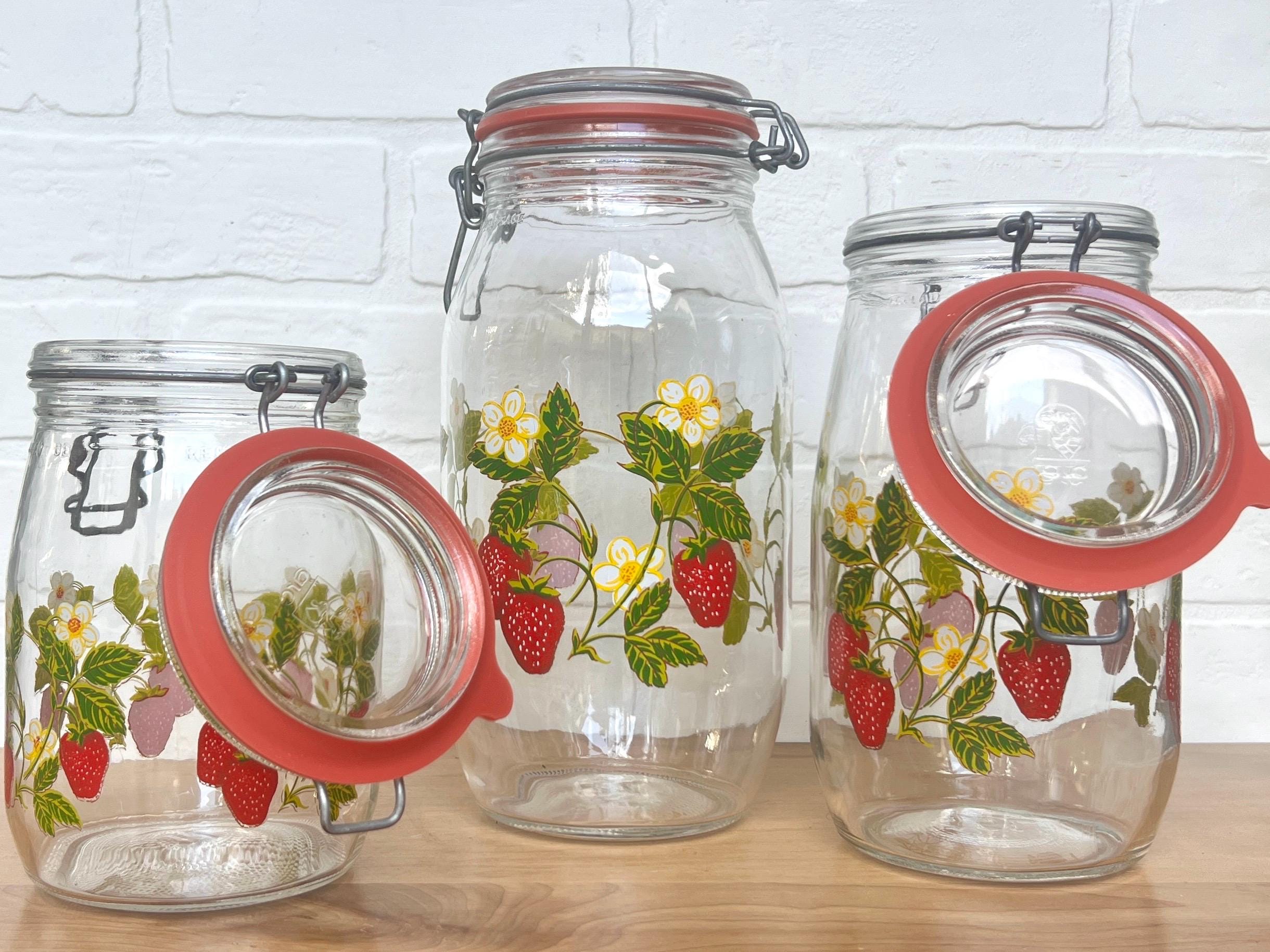Vintage Arc of France 'strawberry' Glass Canisters - Etsy
