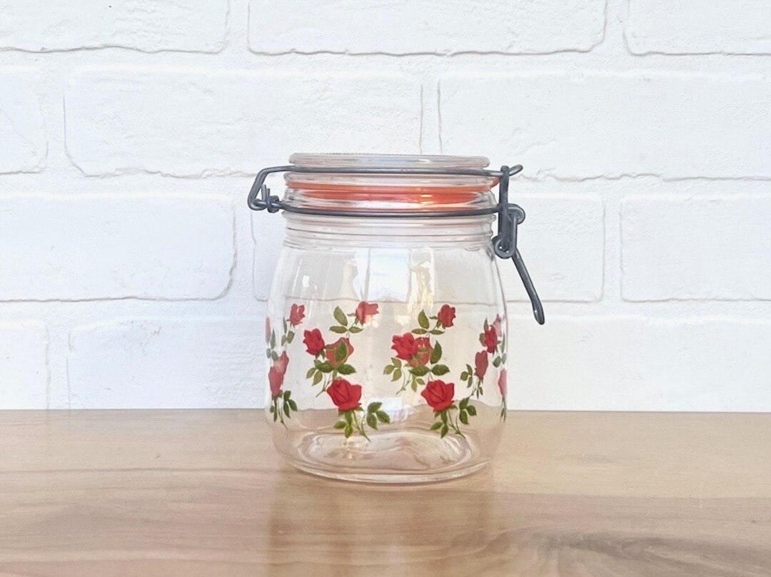 Vintage ARC Glass Roses Canister - Etsy