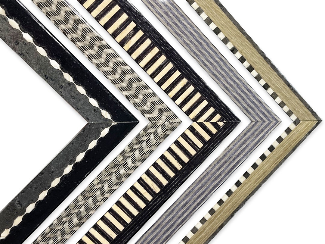 Patterned Inlaid Picture Frames Black Gray White Burl Wood Funky ...
