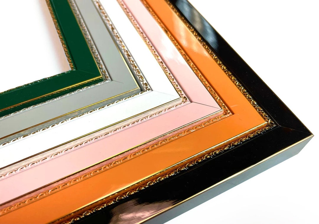 Mid Century Vintage Style Glossy Lacquer Colorful Picture Frames Black ...