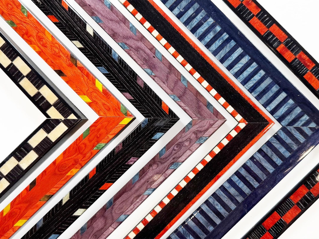 Inlaid Wood Picture Frames Patterned Color Burl Funky Eclectic Mid ...